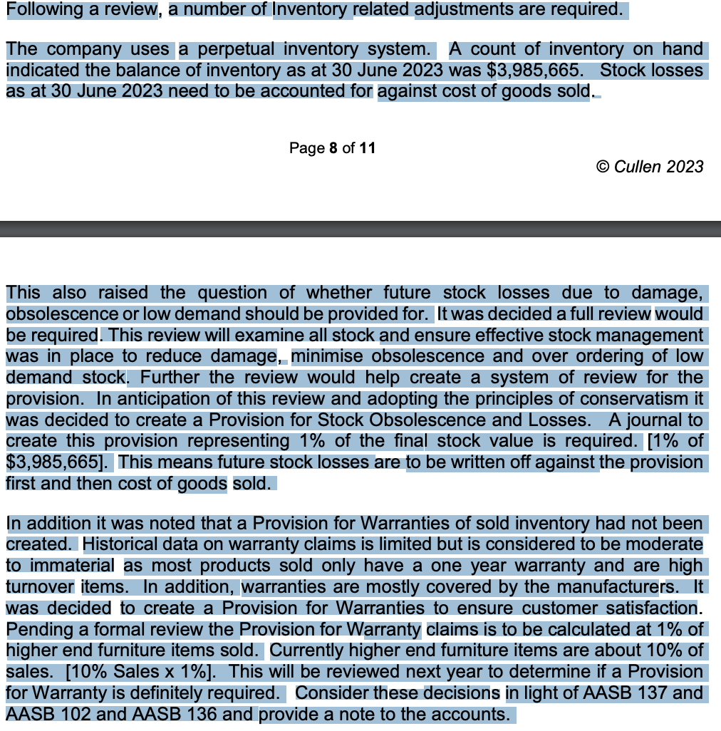 Solved Following a review, a number of Inventory related | Chegg.com
