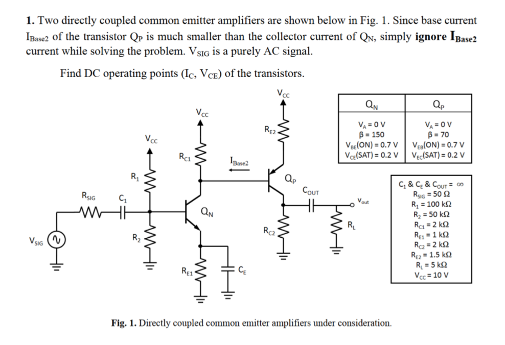 Solved 1. Two directly coupled common emitter amplifiers are | Chegg.com