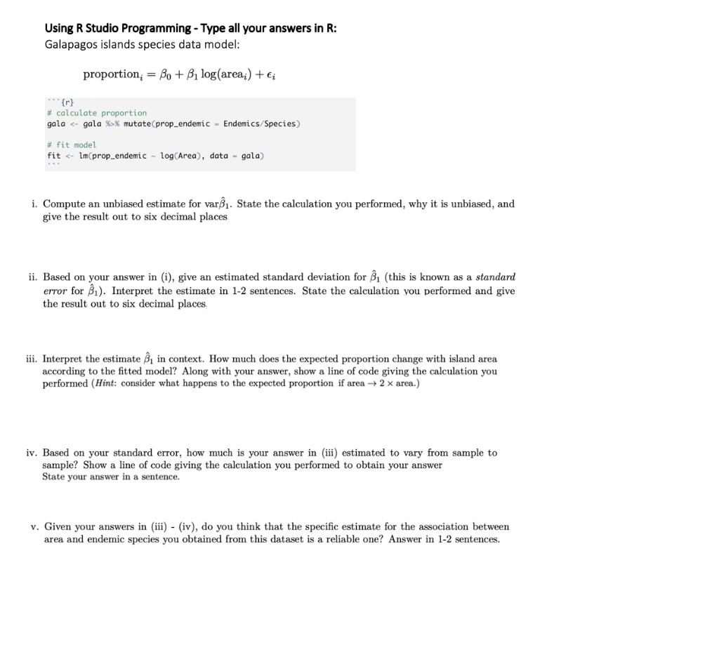 Using R Studio Programming - Type all your answers in | Chegg.com
