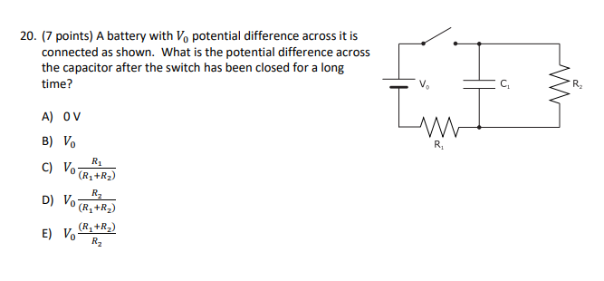 Solved 20. (7 points) A battery with V. potential difference | Chegg.com