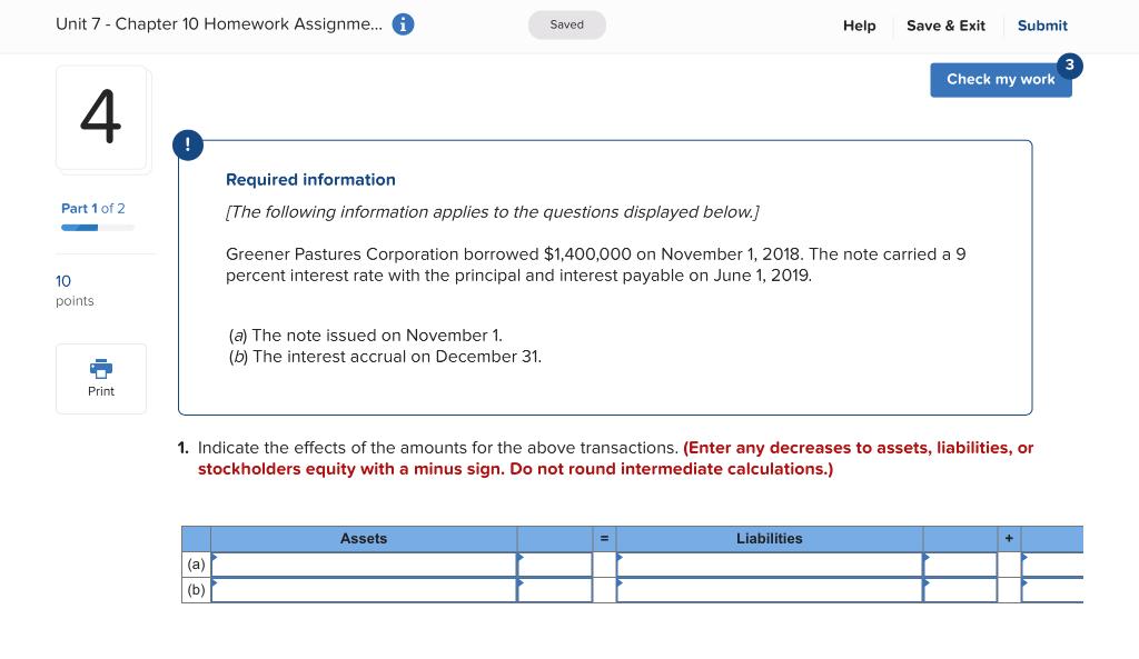 Solved Unit 7 - Chapter 10 Homework Assignme... Saved Help | Chegg.com