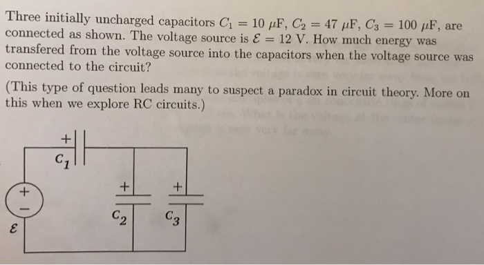 Solved Three initially uncharged capacitors C1 = 10 μF, C2 = | Chegg.com