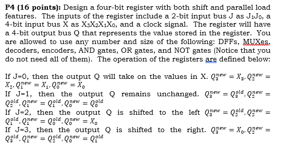 Solved P4 (16 points): Design a four-bit register with both | Chegg.com