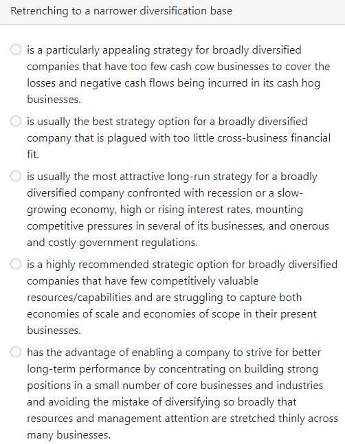 Solved Retrenching to a narrower diversification baseis a | Chegg.com