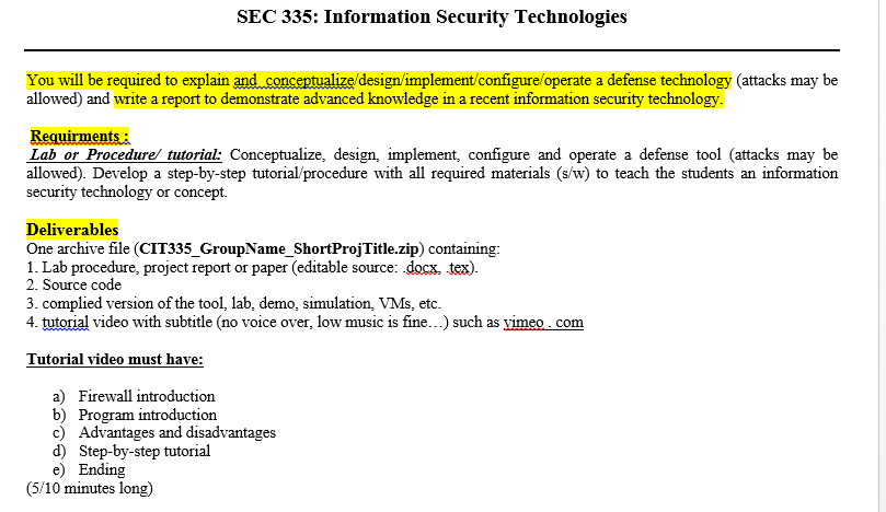 SEC 335: Information Security Technologies You will | Chegg.com