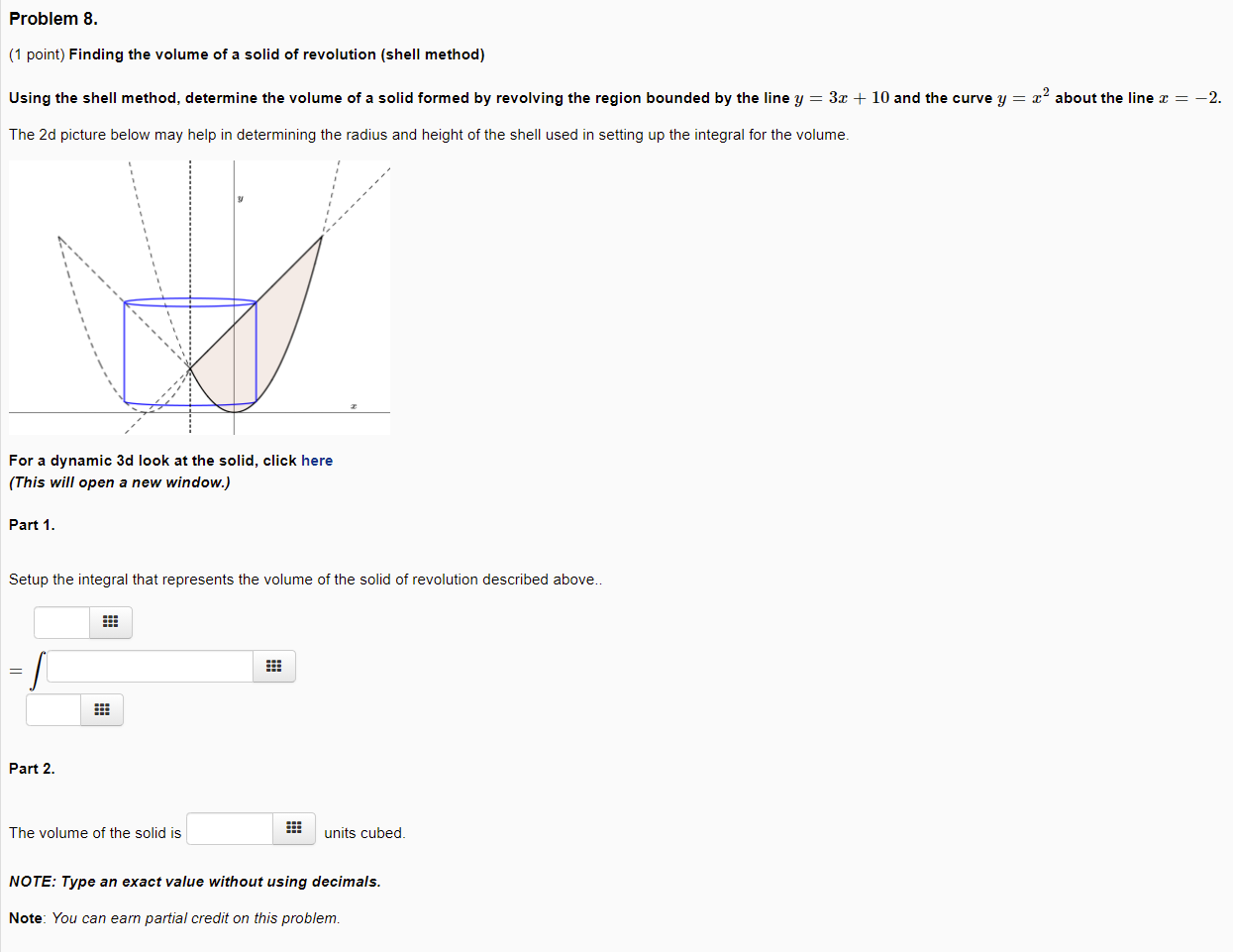 Solved Problem 8. (1 point) Finding the volume of a solid of | Chegg.com