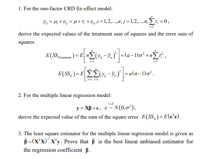 1. For the one-factor CRD fix-effect model: | Chegg.com