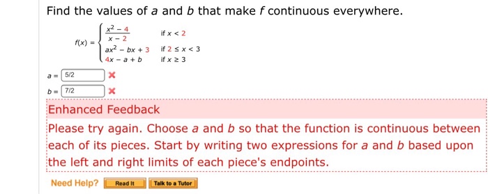 Solved Find the values of a and b that make f continuous | Chegg.com