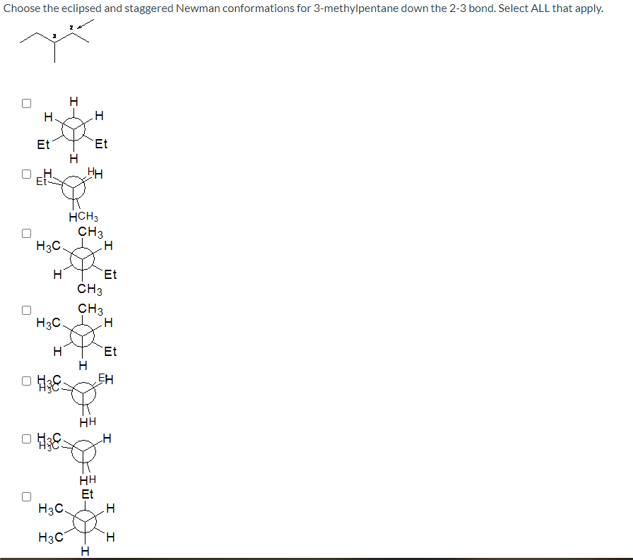 Solved Choose the eclipsed and staggered Newman | Chegg.com