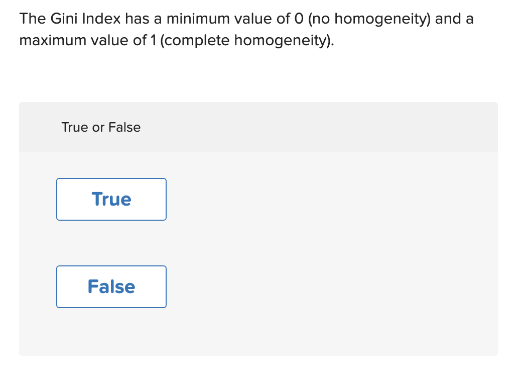 Solved The Gini Index has a minimum value of 0 (no | Chegg.com