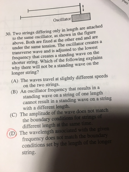 Solved Oscillator 30. Two strings differing only in length | Chegg.com