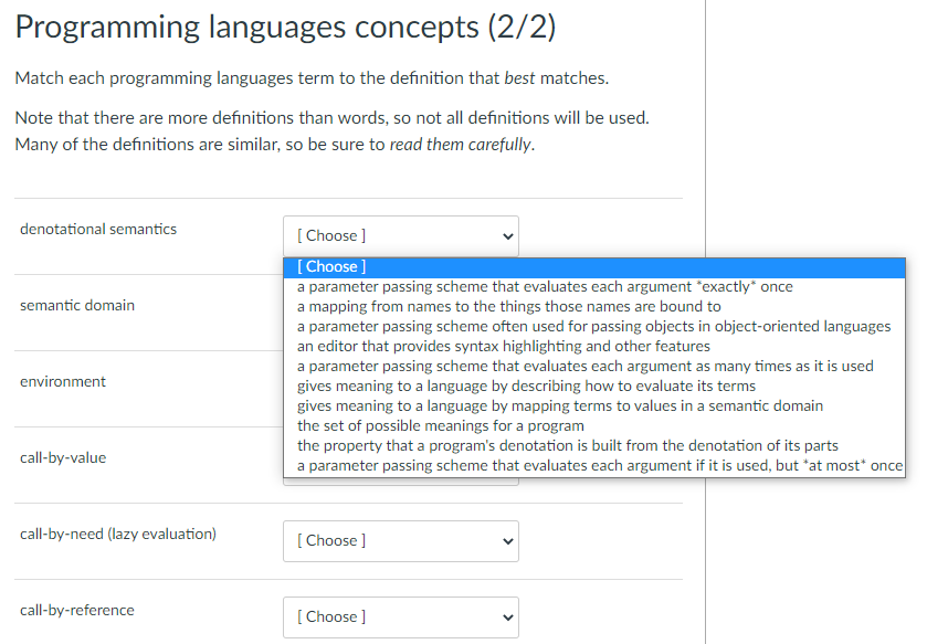 Solved Programming languages concepts (2/2) Match each | Chegg.com
