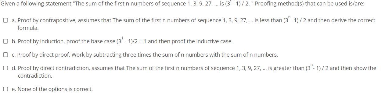 Solved Given a following statement "The sum of the first n | Chegg.com