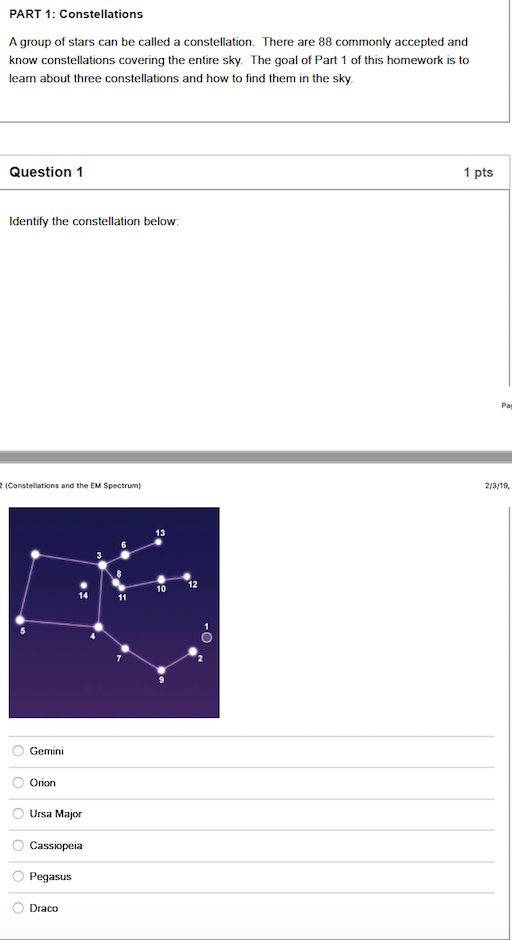 Solved PART 1: Constellations A group of stars can be called | Chegg.com
