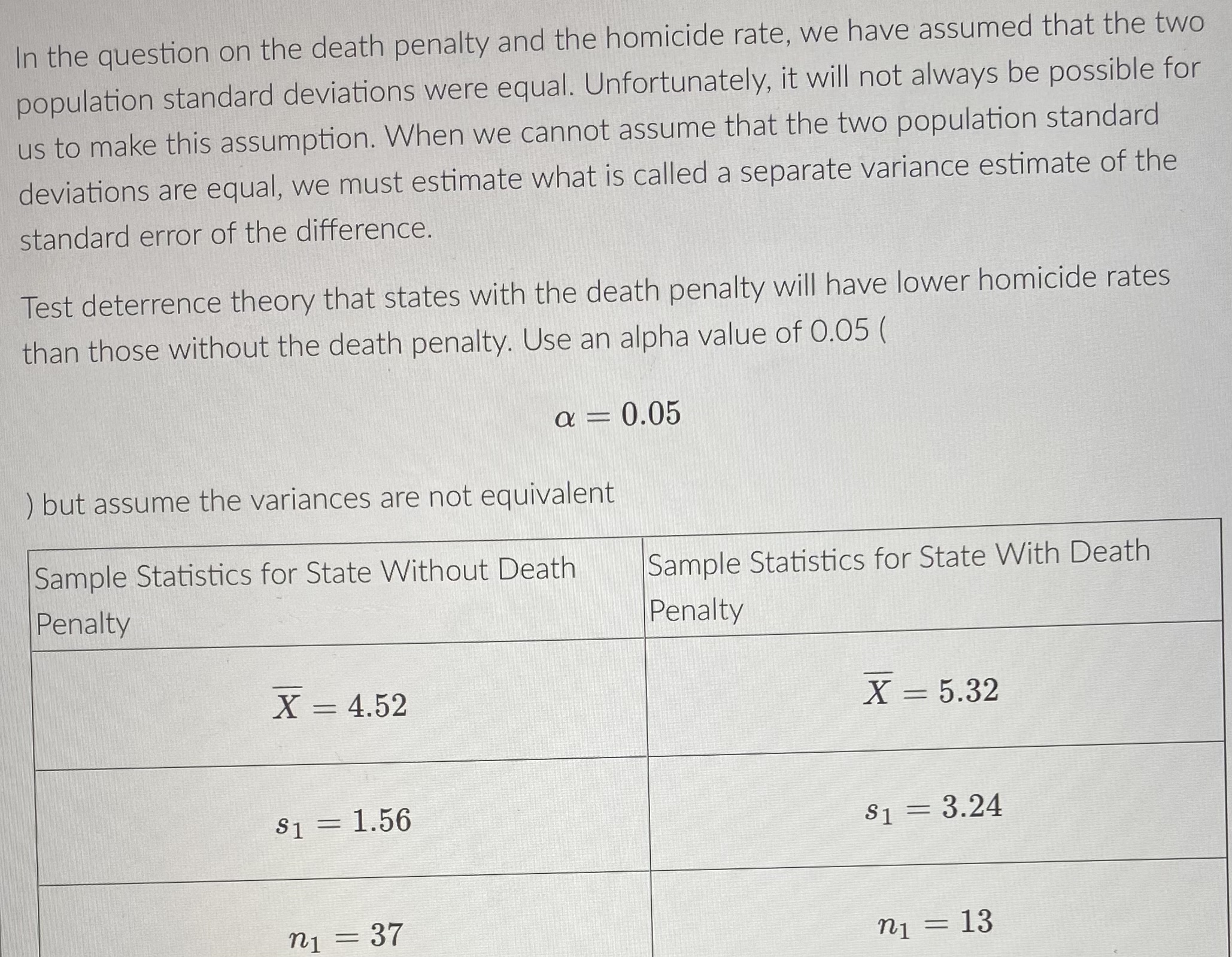 Solved In the question on the death penalty and the homicide | Chegg.com