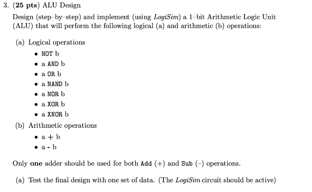 3. (25 pts) ALU Design Design (step-by-step) and | Chegg.com