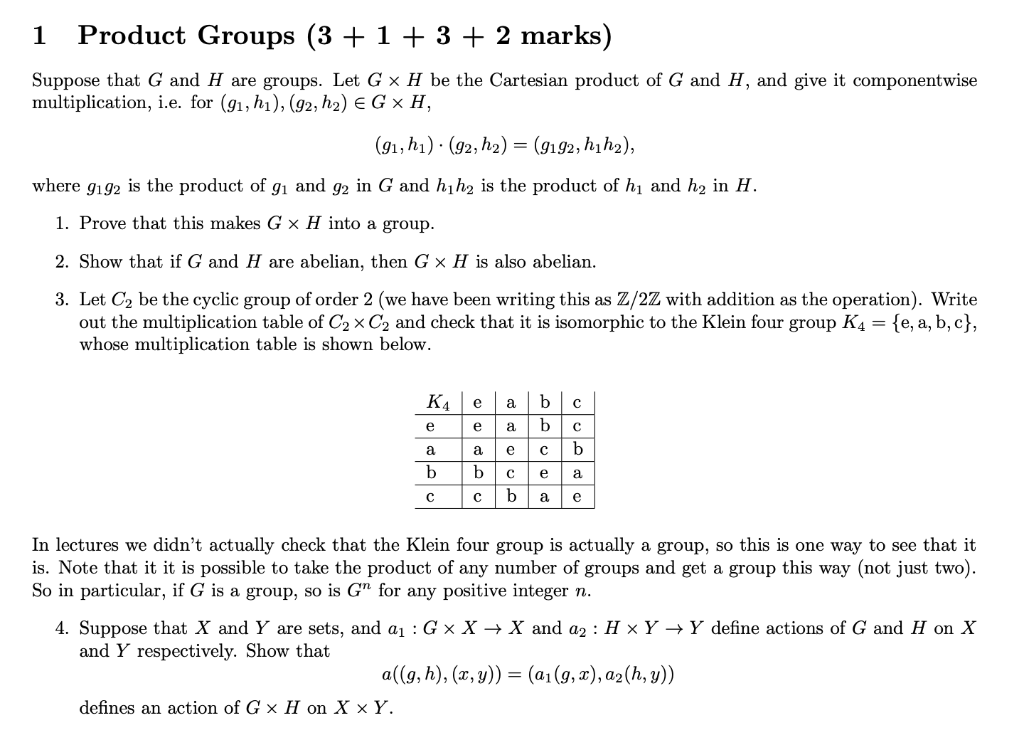 Solved 1 Product Groups (3+1+3+2 marks) Suppose that G and H | Chegg.com