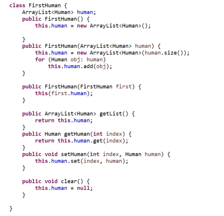 Solved lass called Human is designed as bellow:ArrayList | Chegg.com