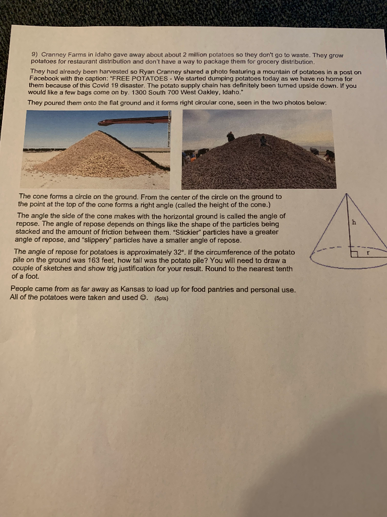 Solved 9) Cranney Farms in Idaho gave away about about 2 | Chegg.com