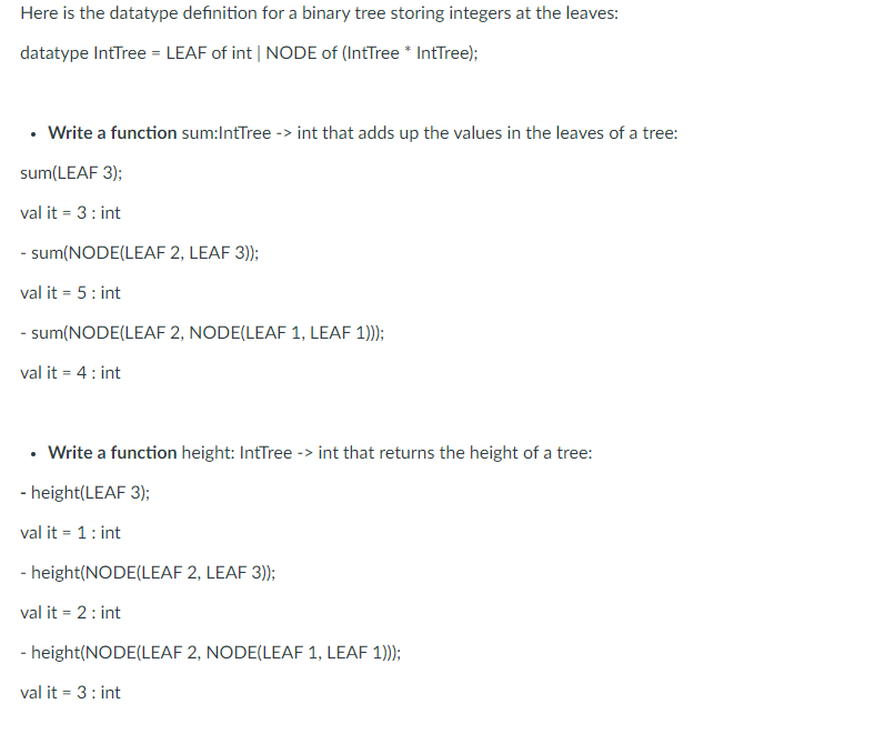 Solved Here Is The Datatype Definition For A Binary Tree 