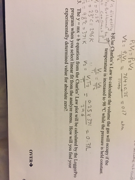 Solved The y = mx + b equation from the Charles' Law plot | Chegg.com