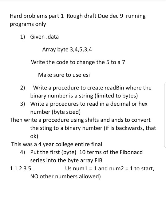 Solved Hard Problems Part 1 Rough Draft Due Dec 9 Running Programs 1 Given Data Array Byte 3 3043