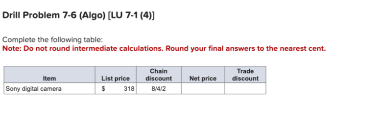 Solved Drill Problem 7-6 (Algo) [LU 7-1 (4)]Complete the | Chegg.com