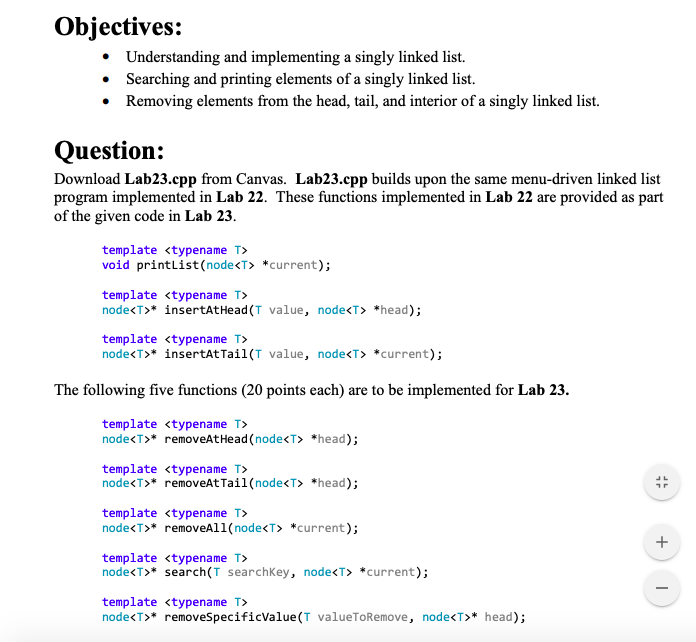 Solved Objectives Understanding and implementing a singly | Chegg.com