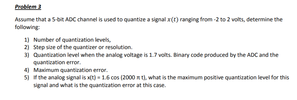 Solved Problem 3 Assume that a 5-bit ADC channel is used to | Chegg.com