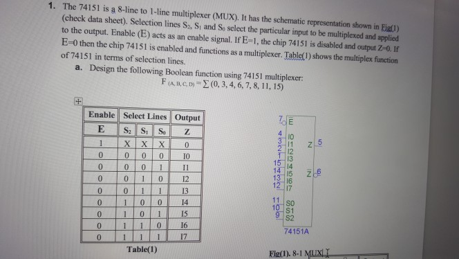 Solved 1. The 74151 is a 8-line to 1-line multiplexer (MUX). | Chegg.com