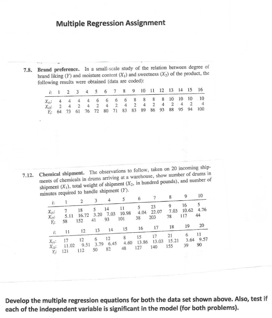 Solved Multiple Regression Assignment 7.8. Brand preference. | Chegg.com