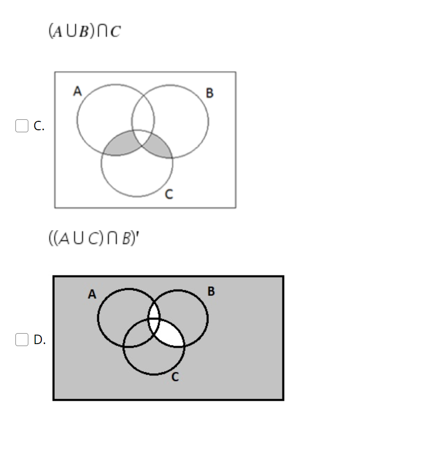 Solved (AUB) nc А, B O C. с ((AUC) B)' A B D. с Which of | Chegg.com