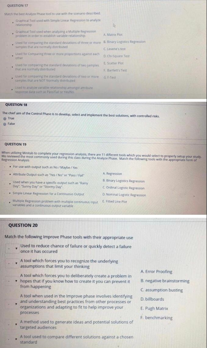 Solved QUESTION 17 Match the best Analyse Phase tool to use | Chegg.com