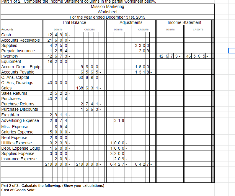 Solved Income Statement DEBITS CREDITS 42 673 46 5 6 5 - | Chegg.com