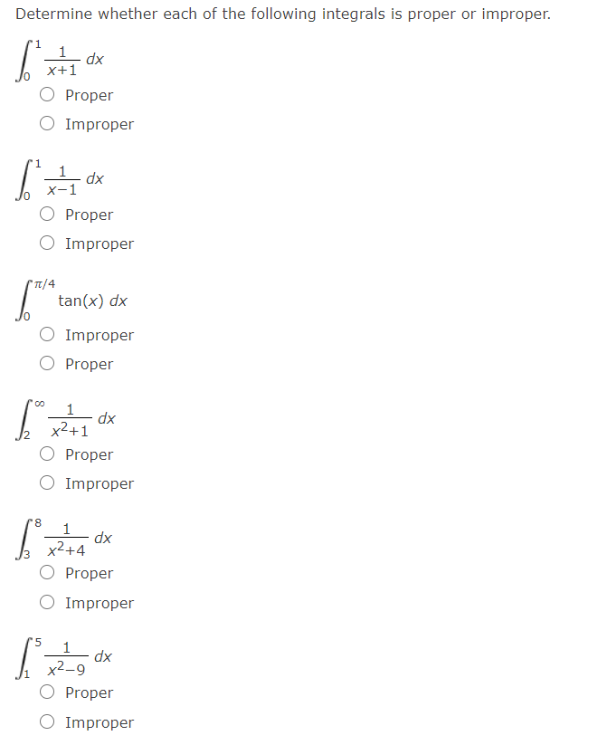 Solved Determine whether each of the following integrals is | Chegg.com