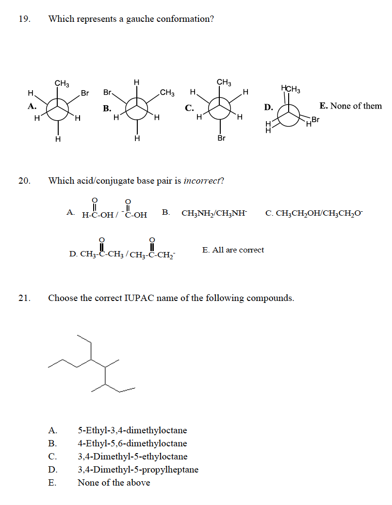 Solved 19. Which represents a gauche conformation? CH3 H CH3 | Chegg.com
