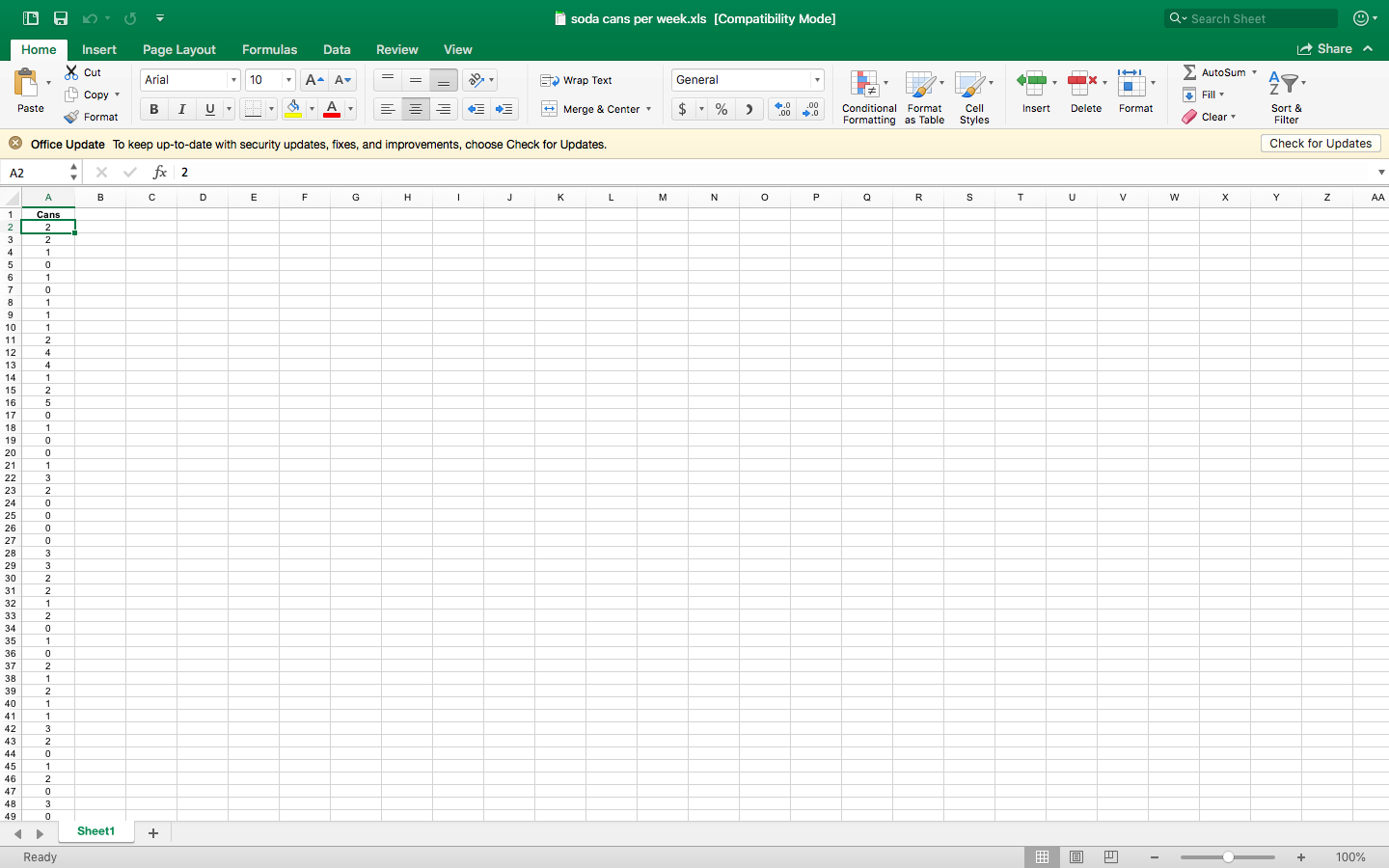 The results are in this Excel file cans of soda per | Chegg.com