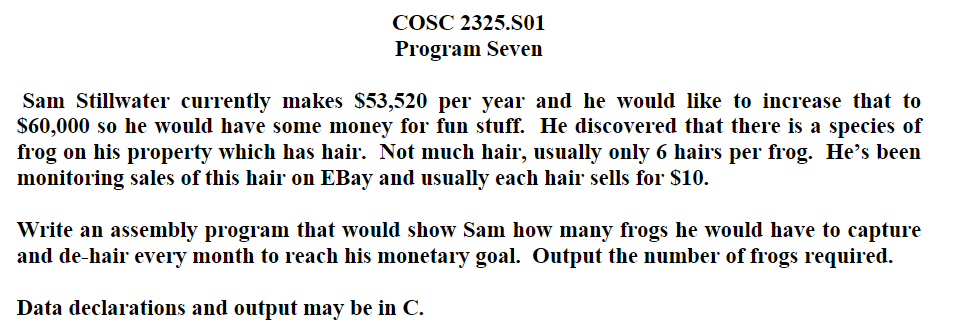 Solved COSC 2325.s01 Program Seven Sam Stillwater currently | Chegg.com