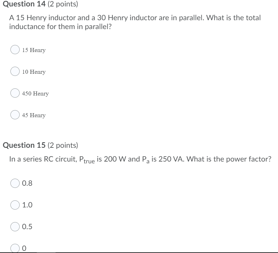 Solved Question 14 (2 points) A 15 Henry inductor and a 30 | Chegg.com