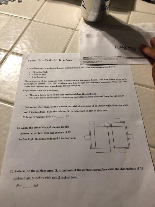 Solved Cereal Box Task: Surface Area A cereal company uses | Chegg.com