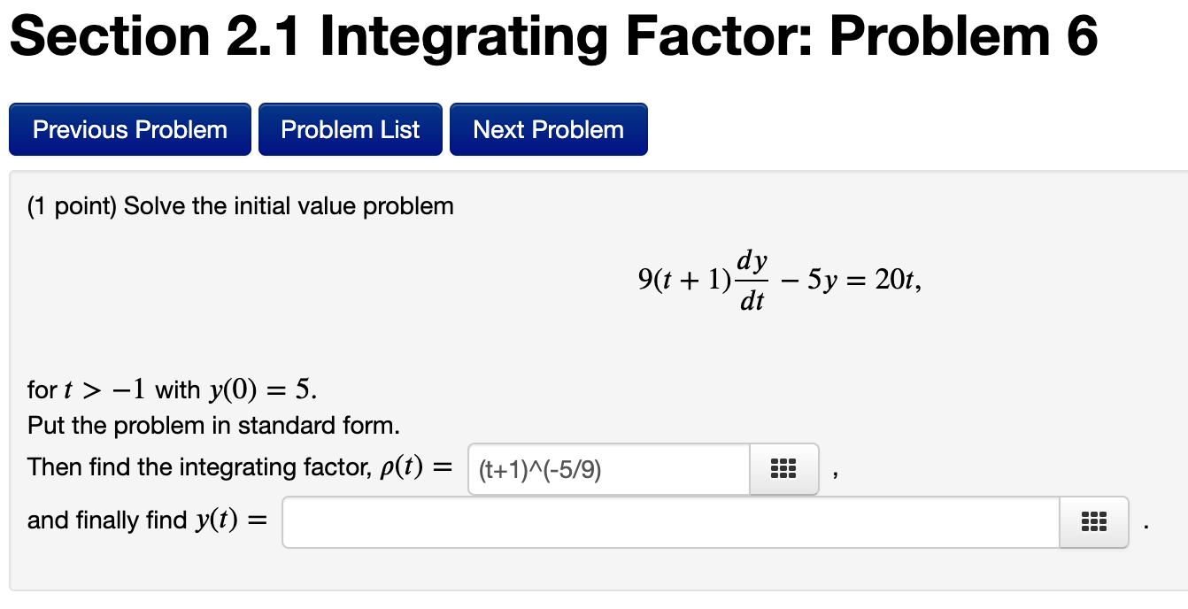Solved Section 2.1 Integrating Factor: Problem 6 Previous | Chegg.com