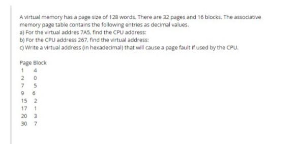 A virtual memory has a page size of 128 words. There | Chegg.com