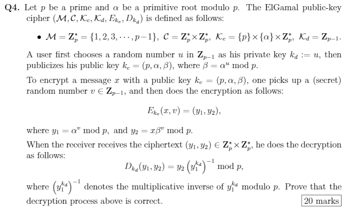 Solved Q4. Let p be a prime and a be a primitive root modulo | Chegg.com