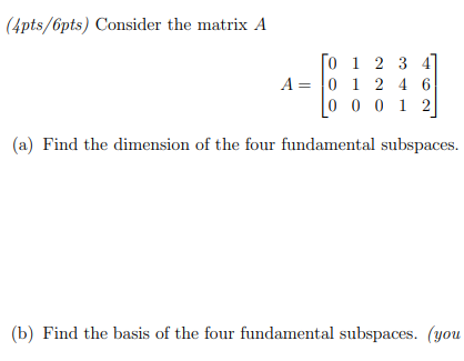 Solved Four Fundamental Subspaces 1. The row space is C(AT), | Chegg.com