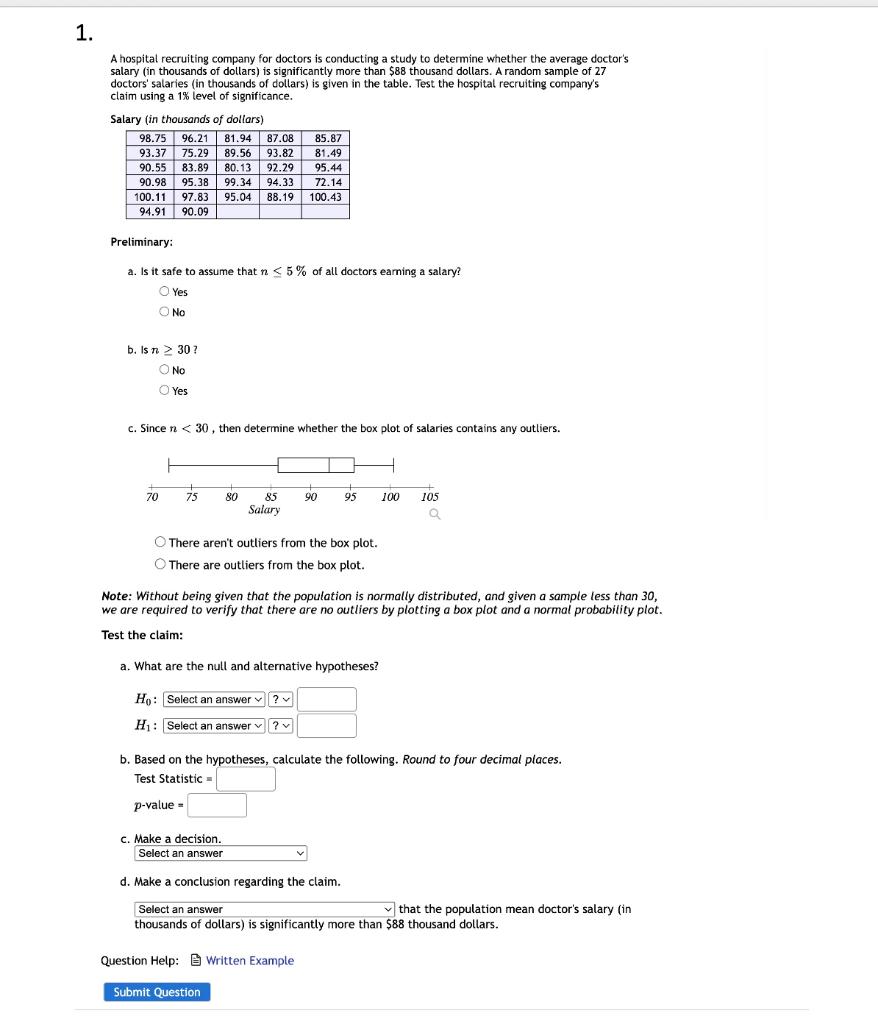 Solved 1. A hospital recruiting company for doctors is | Chegg.com