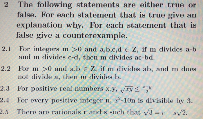 Solved 2 The following statements are either true or false. | Chegg.com