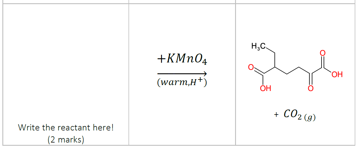 Solved (warm,H+) +KMnO4 Write the reactant here! +CO2(g) (2 | Chegg.com