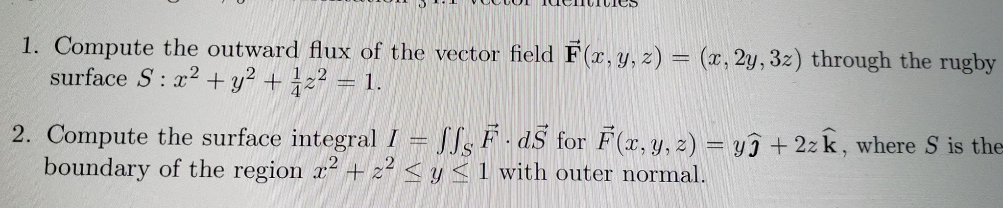 Solved IICIIUTUIOS 1. Compute the outward flux of the vector | Chegg.com