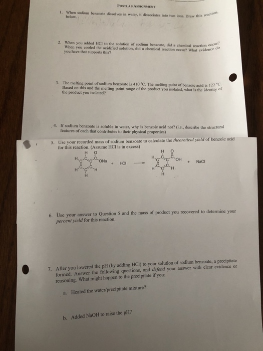 Solved POSTLAB ASSIGNMENT 1. When sodium benzoate dissolves | Chegg.com
