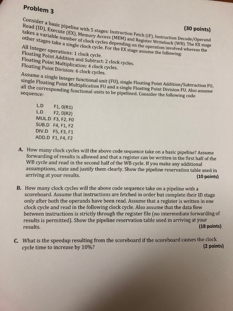 Problem 3 (30 points) etch (IF), Instruction | Chegg.com